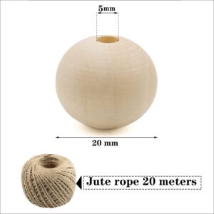 Wood Beads 300pcs 20mm THYSSEN Natural Round Wooden Beads Unfinished Wooden Spacer Beads for Making Decorations and DIY Crafts