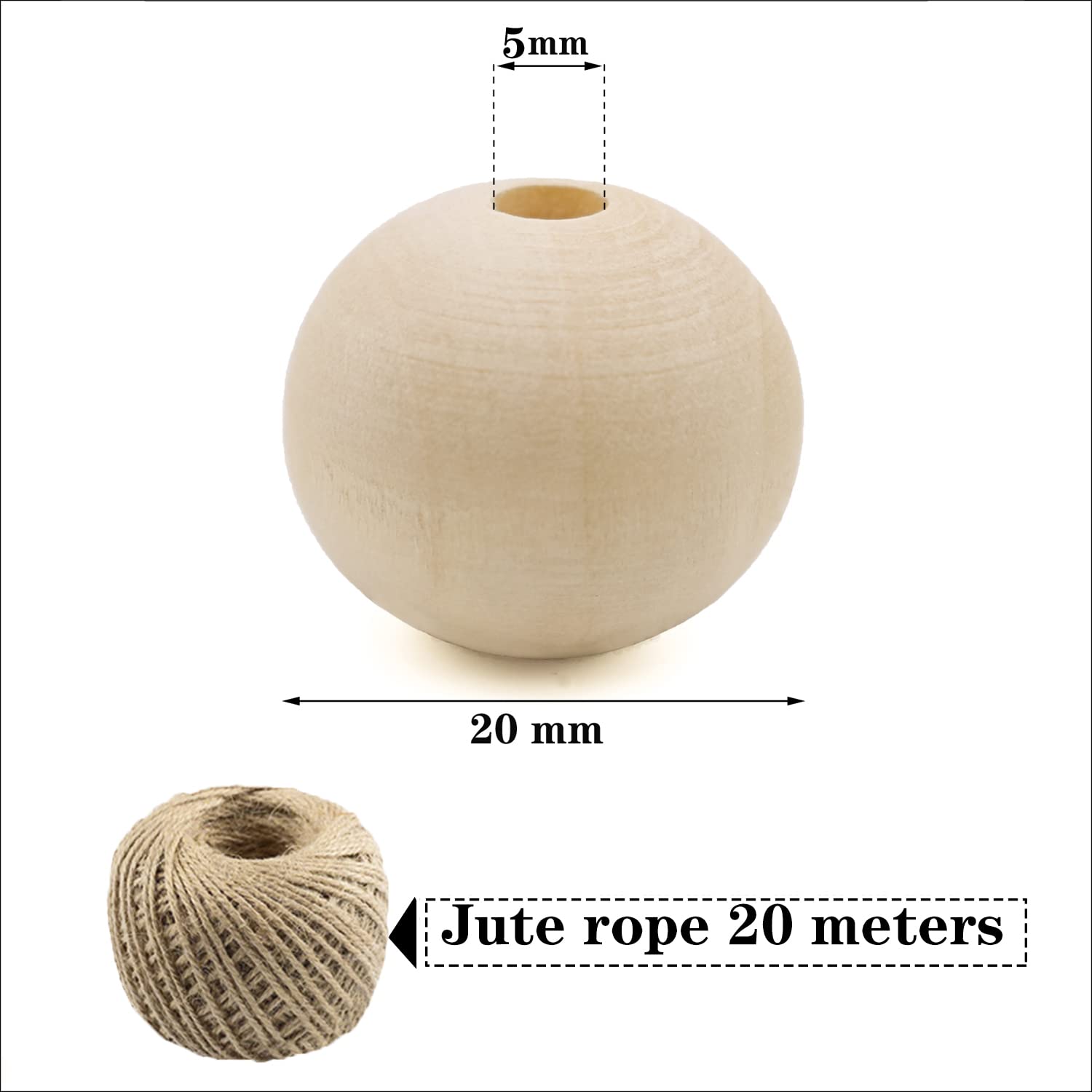 Wood Beads 300pcs 20mm THYSSEN Natural Round Wooden Beads Unfinished Wooden Spacer Beads for Making Decorations and DIY Crafts