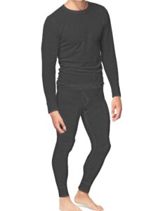 place and street men’s cotton thermal underwear set shirt pants long johns fleece lined charcoal