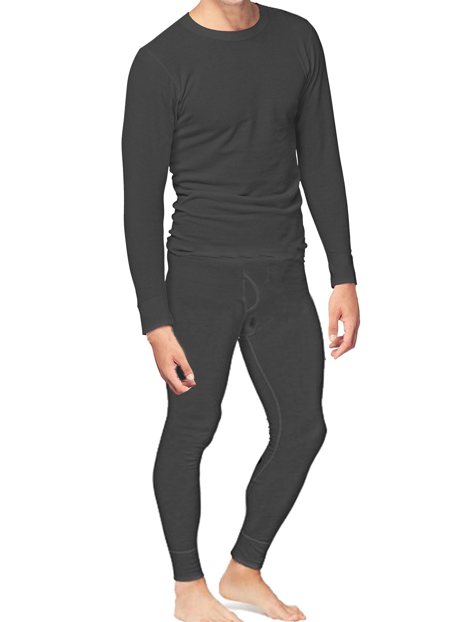 Place and Street Men’s Cotton Thermal Underwear Set Shirt Pants Long Johns Fleece Lined Charcoal