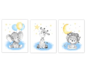 baby boy nursery wall art elephant safari animals giraffe lion decor 3 unframed prints