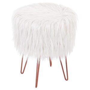 birdrock home white faux fur vanity stool chair - soft furry compact padded seat - vanity, living room, bedroom and kids room chairs - hair pin metal legs upholstered decorative furniture foot rest