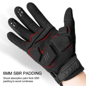 ROCKBROS Mountain Bike Gloves Dirt Bike Gloves Motorcycle Cycling Gloves with 6MM Gel Pad Touch Screen Knuckle Protection Gloves for BMX MX ATV MTB Racing Black-XL