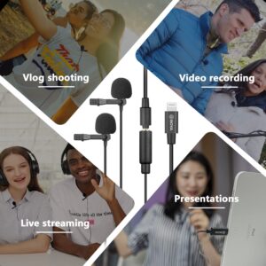 BOYA Dual Lavalier Lightning Microphone for iOS iPhone 11 Vlog, 20 ft/6m BY-M2D Dual-Head Lapel Universal Mic with Lightning Plug Adapter for iPhone 11 10 X 8 7 MAC YouTube Video Facebook Live