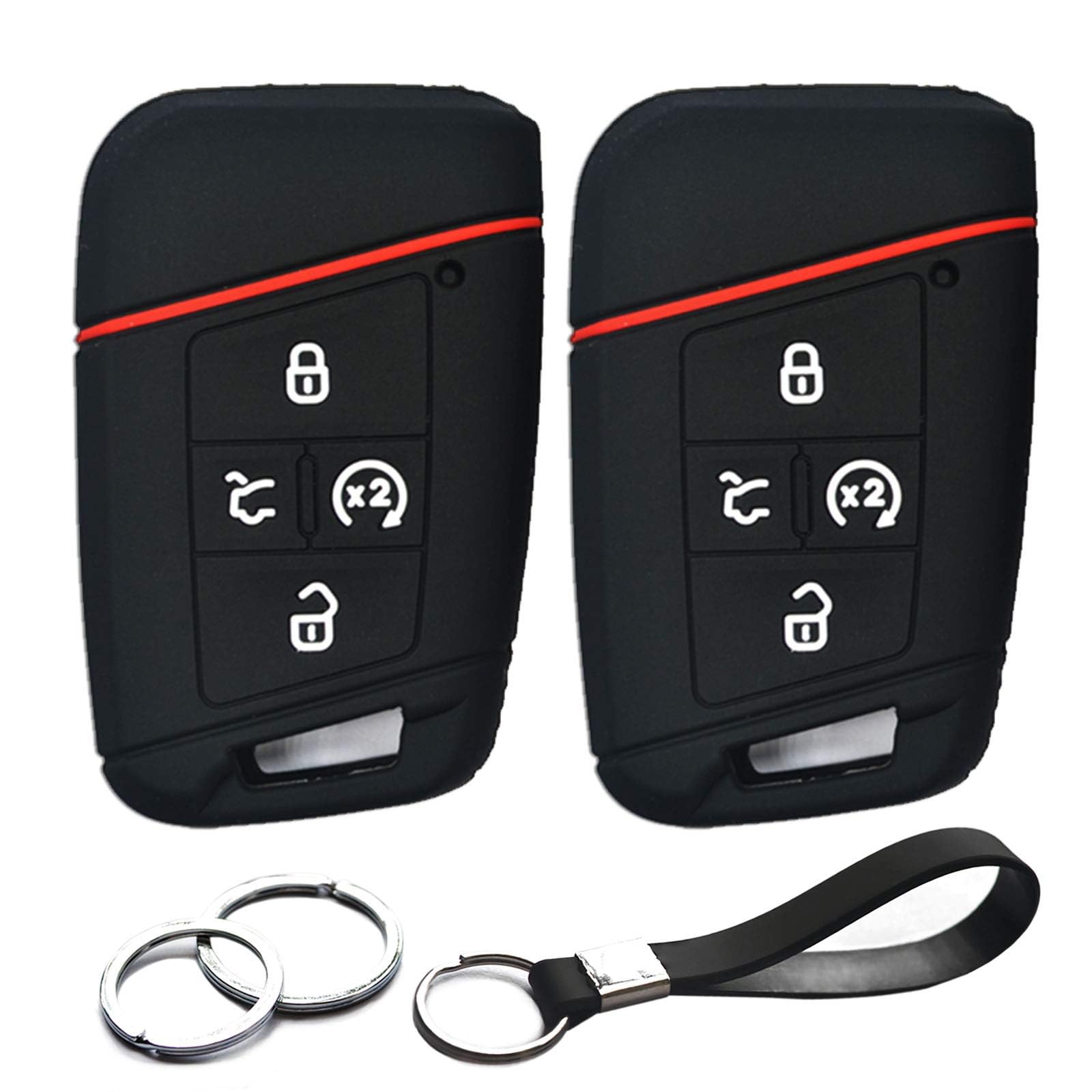 INFIPAR 2pcs Compatible with Volkswagen VW Jetta Atlas Passat Tiguan Arteon Taos Golf Alltrack Black Key Fob Cover Case Key Chain Protector Keyless Remote Shell