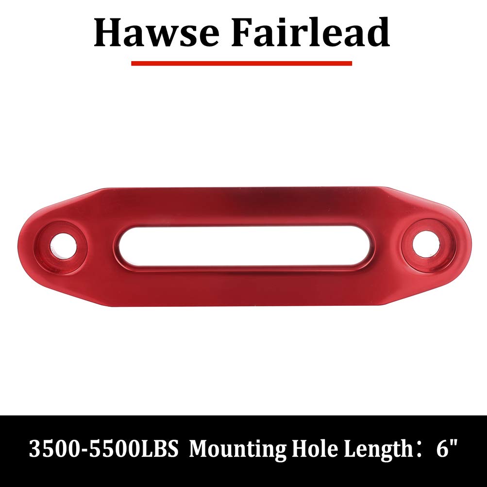 OCPTY 6" Aluminum Hawse Fairlead for Synthetic Winch Rope Cable Line Polished Univerasal ATV UTV Winch Hawse Fairlead (Red 3500-5500 lbs)