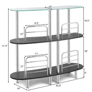 COSTWAY 3-Tier Glass Liquor Bar Cabinets, Wine Bar Storage with Tempered Glass Counter Top and Metal Frame, Bar Unit with 2 Shelves, Bar Organize Ideal for Living Room/Home/Kitchen/Bar/Pub