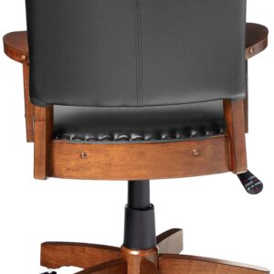 OSP Home Furnishings Deluxe Wood Banker's Chair with Antique Bronze Nailheads and Medium Brown Wood, Black Faux Leather