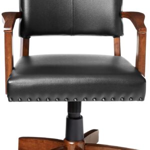 OSP Home Furnishings Deluxe Wood Banker's Chair with Antique Bronze Nailheads and Medium Brown Wood, Black Faux Leather