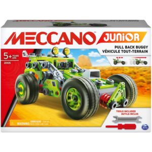 meccano junior, 3-in-1 deluxe pull-back buggy steam model building kit, for kids aged 5 and up