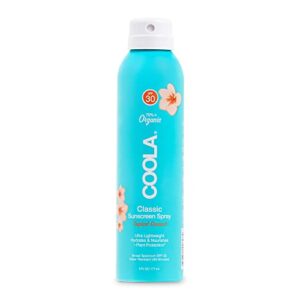 coola organic sunscreen spf 30 sunblock spray, dermatologist tested skin care for daily protection, vegan and gluten free, tropical coconut, 6 fl oz