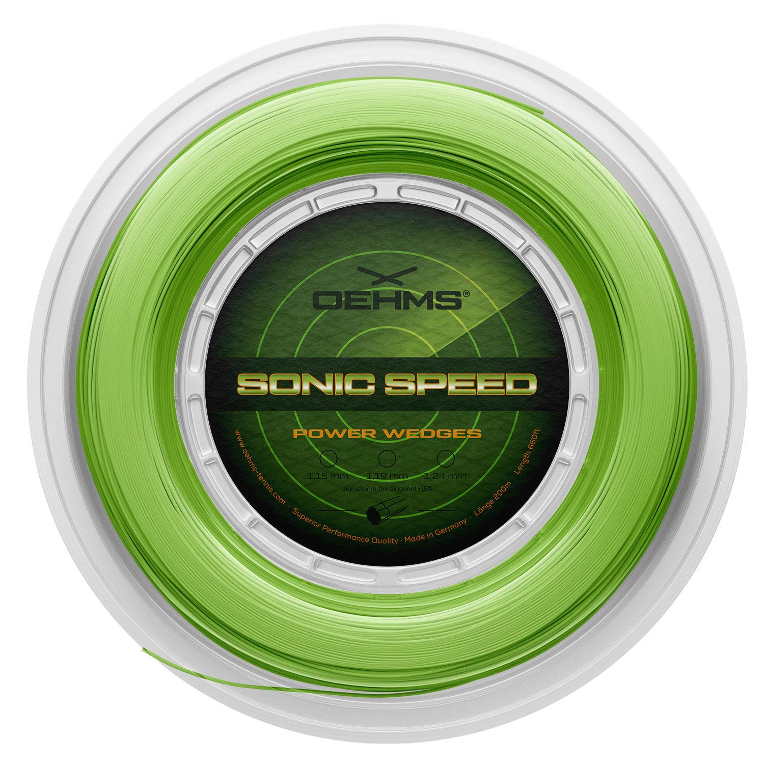 OEHMS Sonic Speed Power Wedges | 200m (660ft) Reel | Grooved Co-Poly Tennis Racket String | Ø 1.15mm (18)