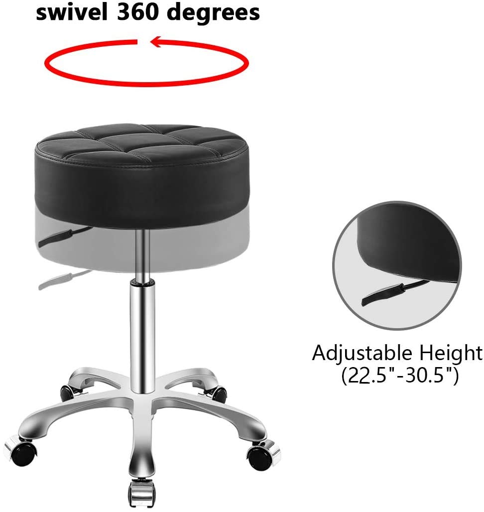 Rolling Adjustable Stool for Work Medical Tattoo Salon Office,Heavy Duty Esthetician Hydraulic Chair Stool with Wheels (Black)