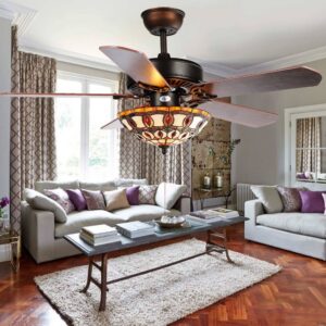 52-Inch Black Ceiling Fan With Tiffany Light