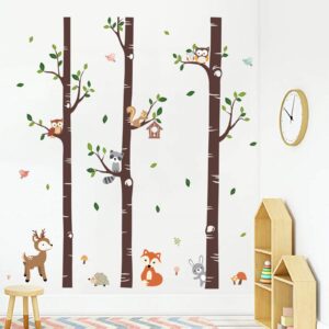 decalmile Large Birch Tree and Forest Animal Wall Decals Owl Squirrel Deer Wall Stickers Baby Nursery Kids Bedroom Living Room Wall Decor (H: 69 Inches)