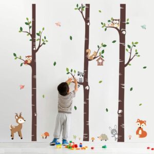 decalmile Large Birch Tree and Forest Animal Wall Decals Owl Squirrel Deer Wall Stickers Baby Nursery Kids Bedroom Living Room Wall Decor (H: 69 Inches)