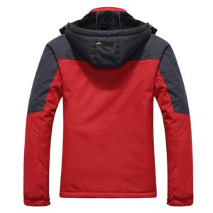 TREKEK Men's Winter Ski Rain Warm Fleece Waterproof Outdoor Mountain Hiking Windbreaker Hooded Snow Coat, Red, Medium