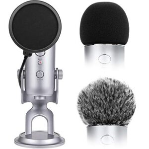 chromlives microphone cover with pop filter, 3 in 1 mic furry windscreen microphone foam cover pop filter compatible with blue yeti and yeti pro condenser, combo 3pack