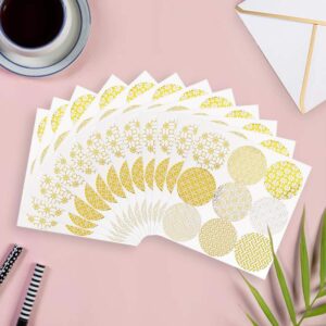 12 Sheets Decorative Gold Circle Envelope Seals Stickers Gift Boxes Stickers Party Favor Bags Stickers Label Stickers Holiday Birthday Party Wedding Baby Shower Decorations (108 Pieces)