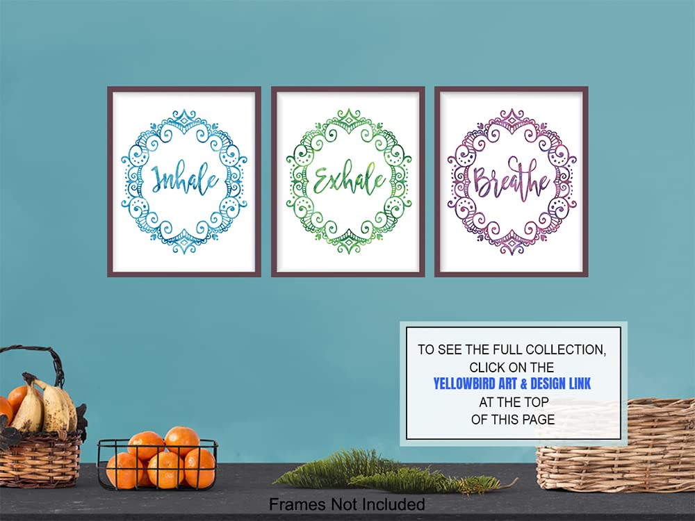 Inhale Exhale Wall Art - Inspirational Zen Wall Decor Picture Print Set - 8x10 Spiritual Home Decoration for Meditation Room, Yoga Studio, Office - Motivational Gift for Buddhist, Buddha, New Age Fans