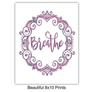 Inhale Exhale Wall Art - Inspirational Zen Wall Decor Picture Print Set - 8x10 Spiritual Home Decoration for Meditation Room, Yoga Studio, Office - Motivational Gift for Buddhist, Buddha, New Age Fans