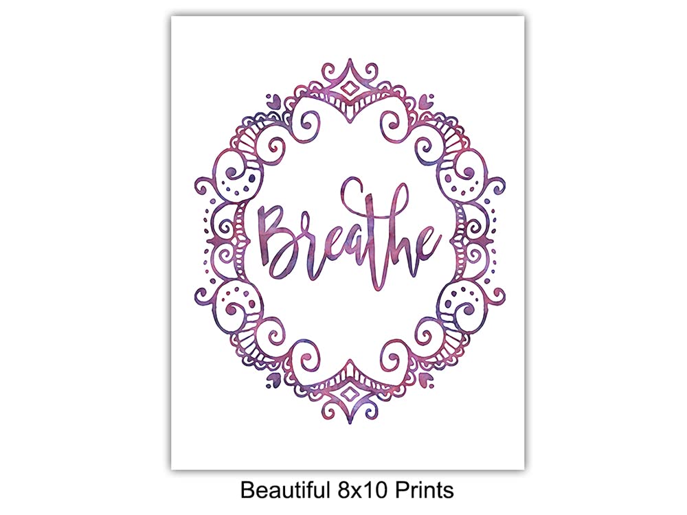 Inhale Exhale Wall Art - Inspirational Zen Wall Decor Picture Print Set - 8x10 Spiritual Home Decoration for Meditation Room, Yoga Studio, Office - Motivational Gift for Buddhist, Buddha, New Age Fans