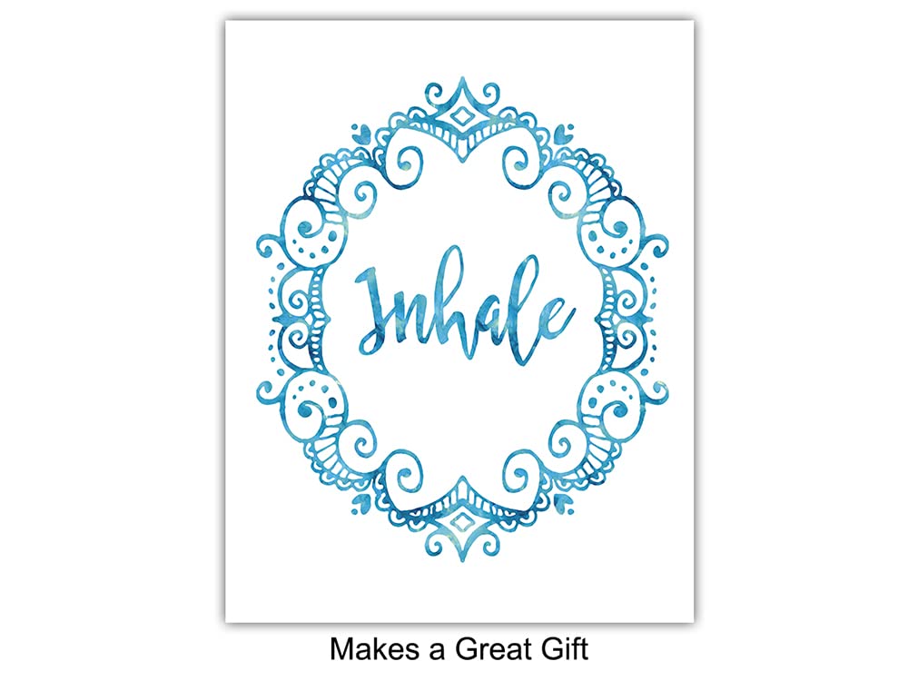 Inhale Exhale Wall Art - Inspirational Zen Wall Decor Picture Print Set - 8x10 Spiritual Home Decoration for Meditation Room, Yoga Studio, Office - Motivational Gift for Buddhist, Buddha, New Age Fans