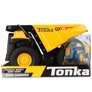 Tonka Steel Classics, Toughest Mighty Dump Truck – Made with Steel and Sturdy Plastic, Yellow Friction Powered, Boys and Girls, Toddlers Ages 3+, Big Construction Truck, Birthday Gift, Holiday