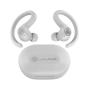 jlab jbuds air sport true wireless bluetooth earbuds + charging case, white, ip66 sweat resistance, class 1 bluetooth 5.0 connection, 3 eq sound settings signature, balanced, bass boost