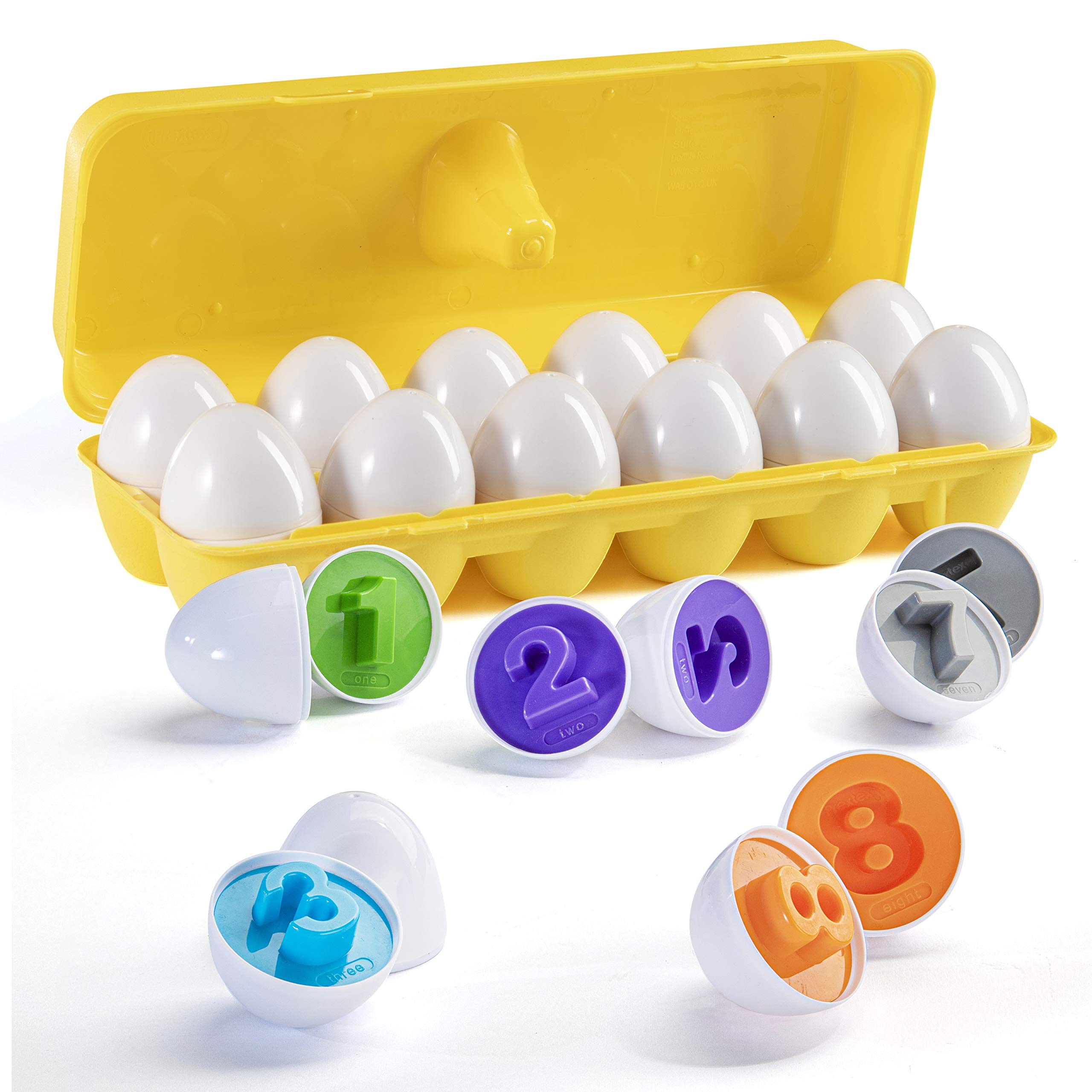 PREXTEX Find and Match Number Matching Easter Eggs with Yellow Holder - Matching Toy Eggs for Toddlers - STEM Toys Educational for Kids and Toddlers Montessori Toy Numbers, Shapes, and Colors