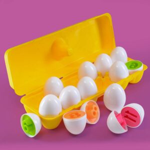 PREXTEX Find and Match Number Matching Easter Eggs with Yellow Holder - Matching Toy Eggs for Toddlers - STEM Toys Educational for Kids and Toddlers Montessori Toy Numbers, Shapes, and Colors