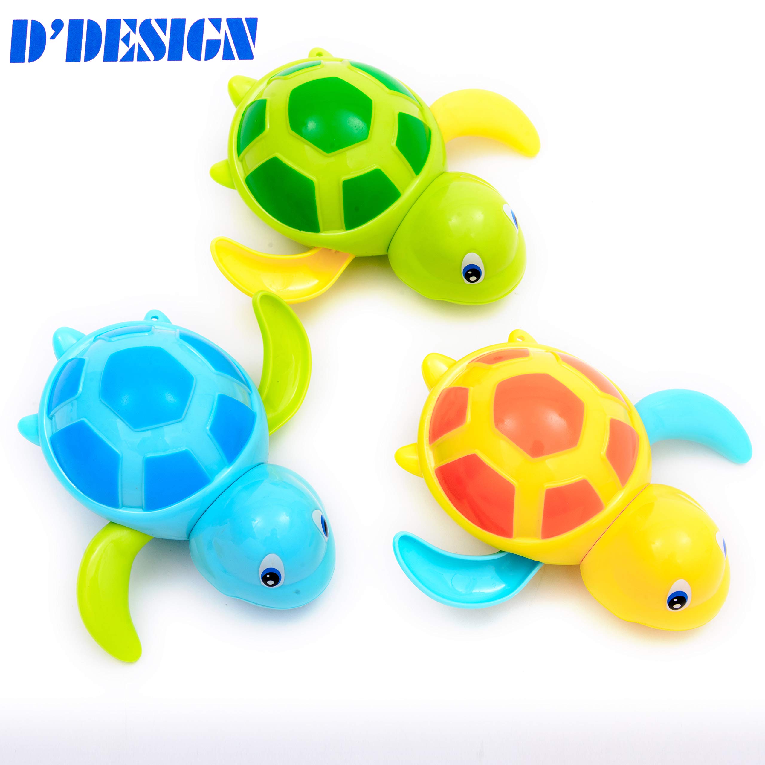 PEGAFOX Set of 3 Baby Bathtub Wind up Turtle Toys Fun Multi Colors Swimming Bath tub, Beach, Pool Playset for Boys and Girls