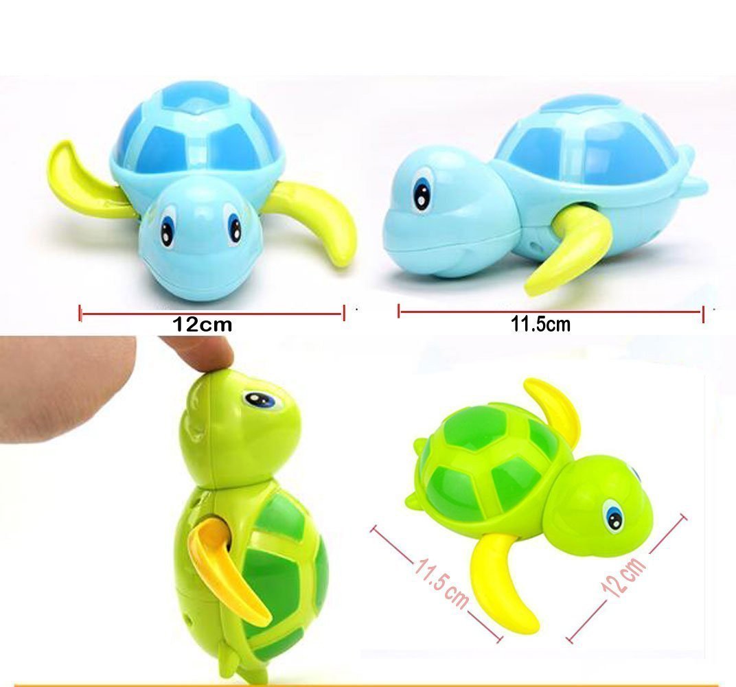 PEGAFOX Set of 3 Baby Bathtub Wind up Turtle Toys Fun Multi Colors Swimming Bath tub, Beach, Pool Playset for Boys and Girls