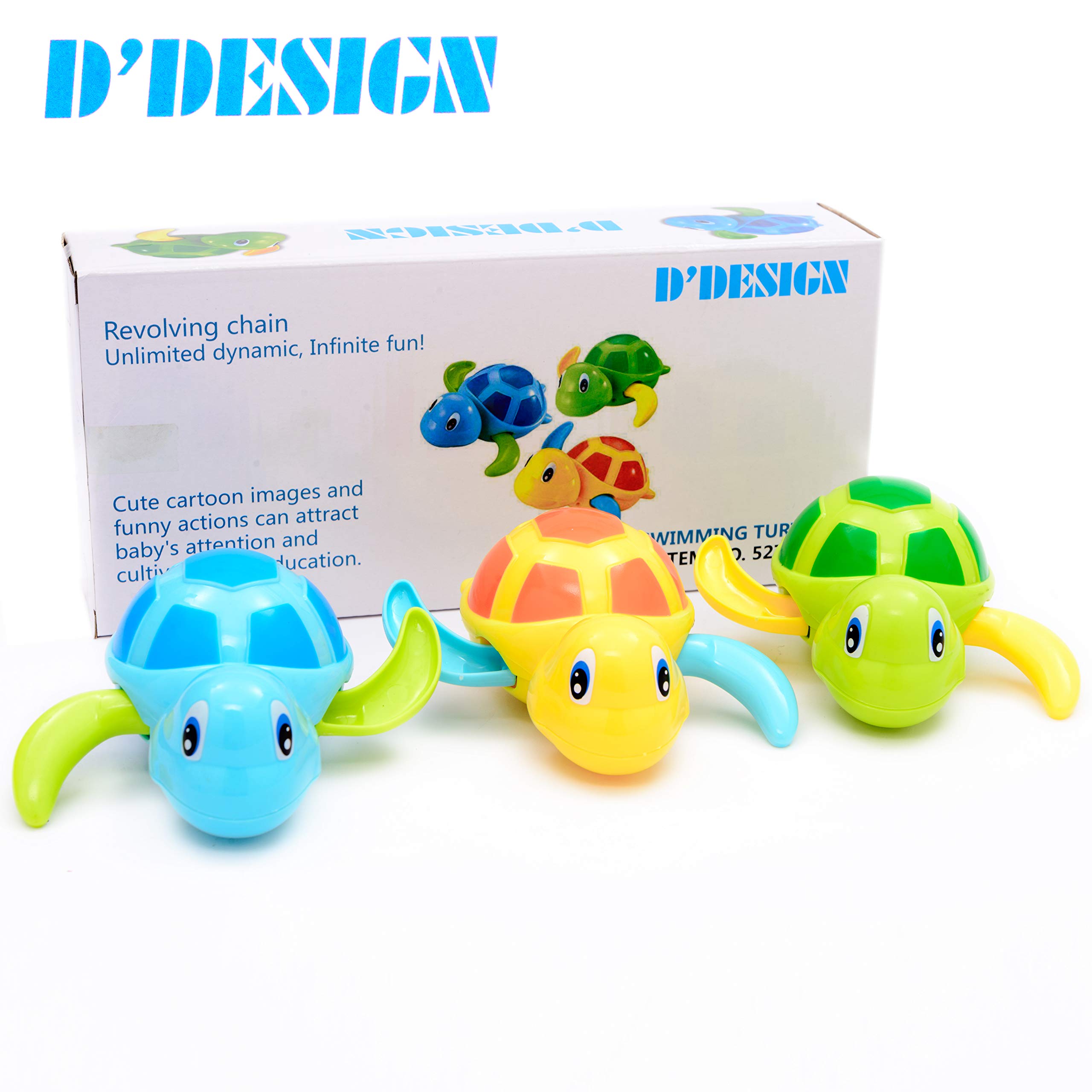 PEGAFOX Set of 3 Baby Bathtub Wind up Turtle Toys Fun Multi Colors Swimming Bath tub, Beach, Pool Playset for Boys and Girls