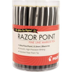 pilot razor point fine line marker stick pens, ultra-fine point (0.3mm) black ink, 36-pack tub (84064)