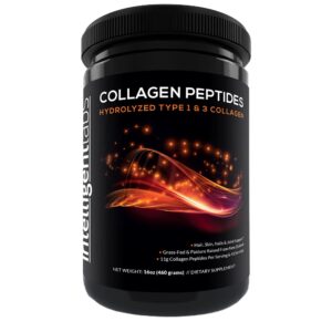 intelligent labs hydrolyzed type 1 and 3 collagen peptides powder, 100% cruelty-free and grass-fed bovine, supports healthy hair, skin, nails & joints, 11g per serving, 41 servings a bottle