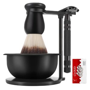 perpro deluxe shaving kit for men wet shave,safety razor with 10 blade refills, friendly shaving brush,heavyweight base shaving stand,sus304 stainless steel soap bowl