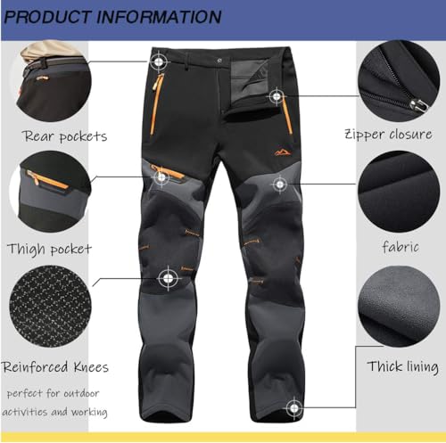 TACVASEN Men's Waterproof Pants Winter Pants Fleece Lined Pants Snow Pants Warm Pants Outdoor Pants Hiking Pants Navy