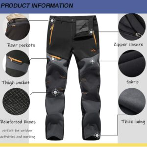 TACVASEN Men's Ski Pants Waterproof Pants Snow Pants Winter Pants Fleece Lined Work Pants Hiking Pants Mountain Climbing Pants Black