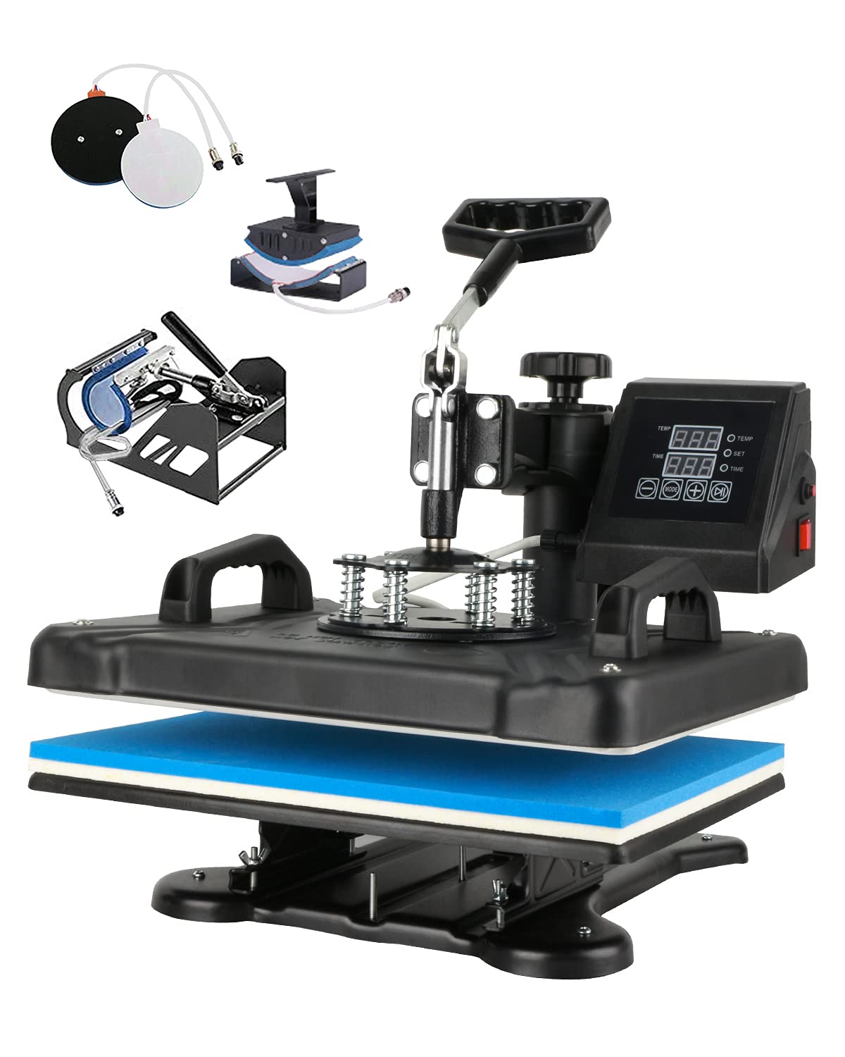 SURPCOS Heat Press Machine, 15" x 12" 5 in 1 Tshirt Printing Press Machine, Combo Mug, T Shirt, Hat, Plate Press, Multifunctional Function Digital Sublimation Heat Machine with 360-Degree Swing Away