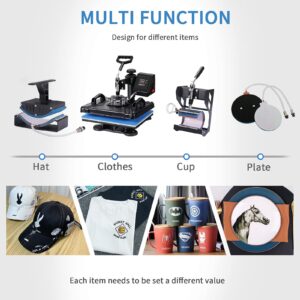 SURPCOS Heat Press Machine, 15" x 12" 5 in 1 Tshirt Printing Press Machine, Combo Mug, T Shirt, Hat, Plate Press, Multifunctional Function Digital Sublimation Heat Machine with 360-Degree Swing Away