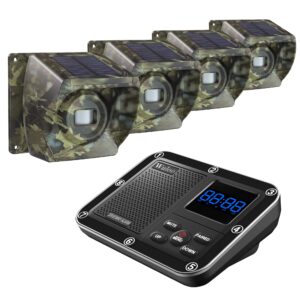 solar driveway alarm wireless outside 1800ft range, outdoor motion sensor & detector driveway alert system with rechargeable battery/weatherproof/mute mode (1&4-camouflage)