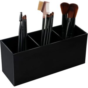 weiai black makeup brush holder organizer, 3 slot acrylic cosmetics brushes storage solution