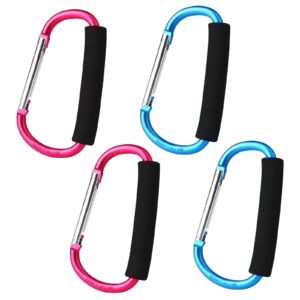 sansheng 4 pack large carabiner - 5.5" d-style click and carry bag carrier stroller hooks(light blue and rose red)