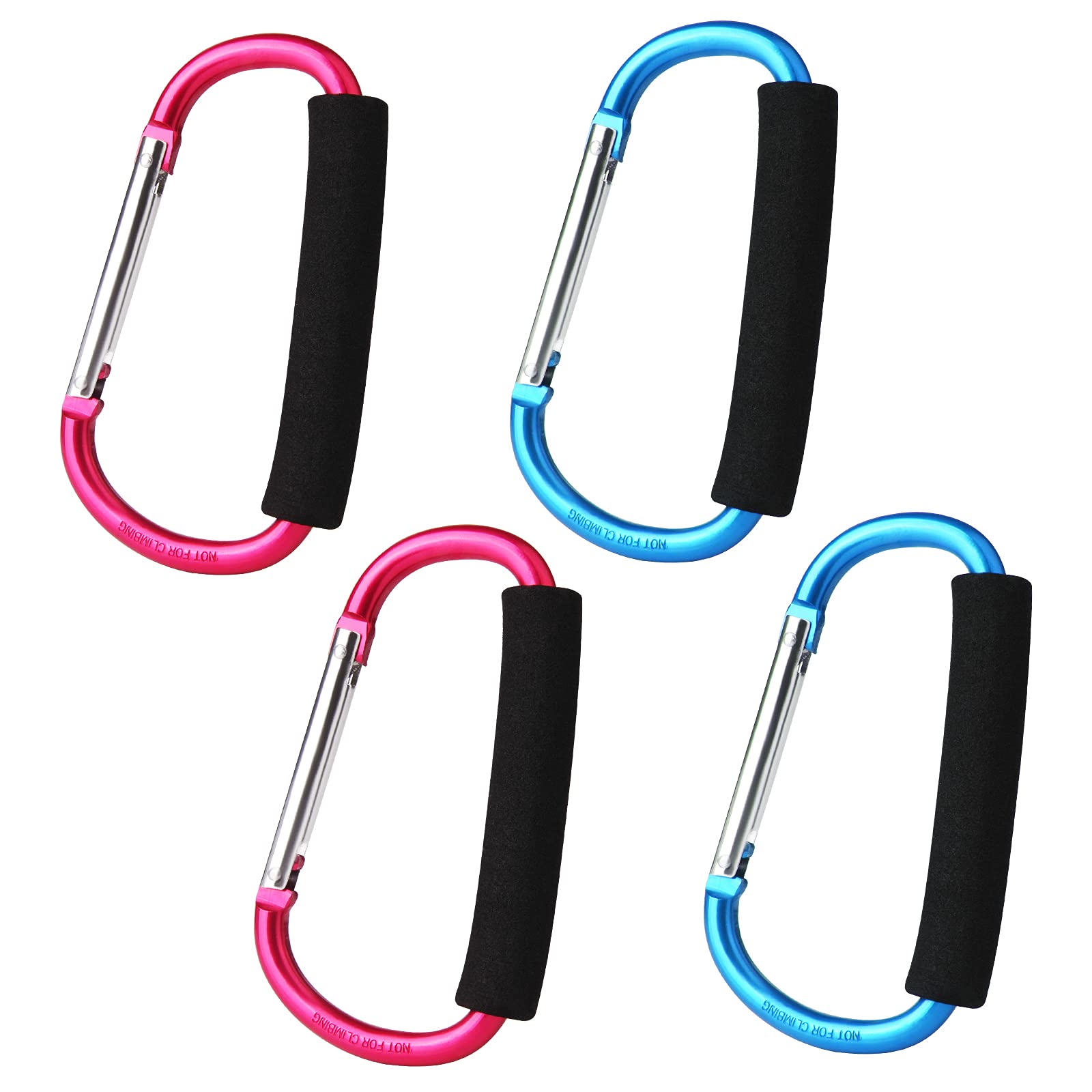 sansheng 4 Pack Large Carabiner - 5.5" D-Style Click and Carry Bag Carrier Stroller Hooks(Light Blue and Rose red)