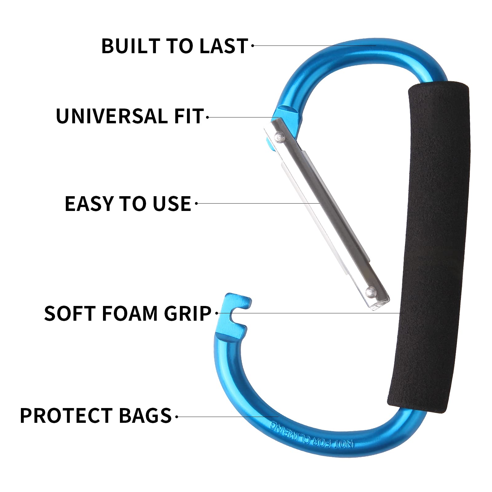 sansheng 4 Pack Large Carabiner - 5.5" D-Style Click and Carry Bag Carrier Stroller Hooks(Light Blue and Rose red)