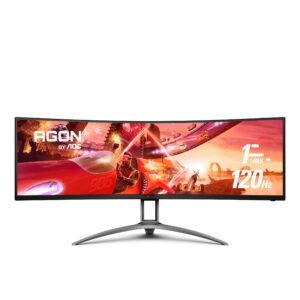 aoc agon curved gaming monitor 49" (ag493ucx), dual qhd 5120x1440 @ 120hz, va panel, 1ms adaptive-sync, 121% srgb, height adjustable, 4-yr zero dead pixels manufacturer guarantee