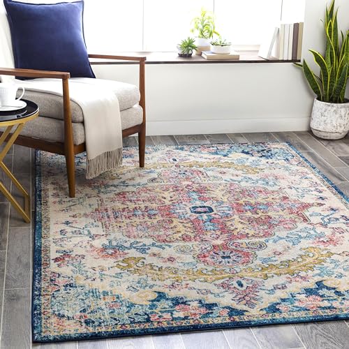 Livabliss Odelia Vintage Bohemian Area Rug,5'3" x 7'3",Garnet/Navy