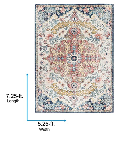 Livabliss Odelia Vintage Bohemian Area Rug,5'3" x 7'3",Garnet/Navy