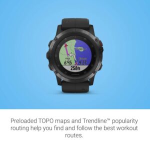 Garmin fēnix 5X Plus, Ultimate Multisport GPS Smartwatch, Features Color Topo Maps and Pulse Ox, Heart Rate Monitoring, Music and Pay, Black with Black Band (Renewed)